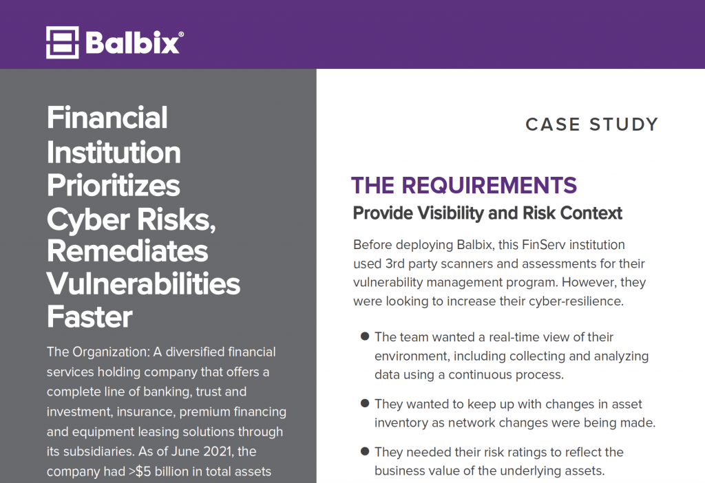 Implementing Balbix for Enhanced Security in Finance Industry